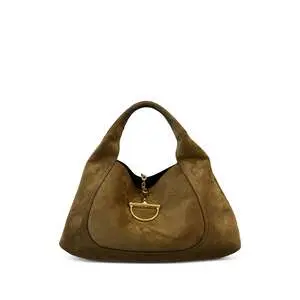 Gucci Calf Suede Shoulder Bag With Gold-toned Horsebit Detail - Brown