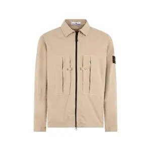Stone Island Beige Cotton Zip-up Shirt Jacket - Cream