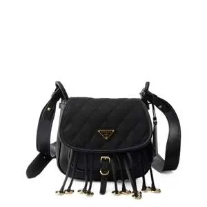Prada Quilted Re-nylon And Leather Shoulder Bag With Fringe Detail - Black