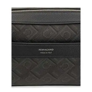 FERRAGAMO Messenger Bag With All-over Monogram - Black