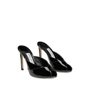 JIMMY CHOO Patent Leather Peep-toe Stiletto Mules - Black