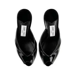 JIMMY CHOO Patent Leather Peep-toe Stiletto Mules - Black