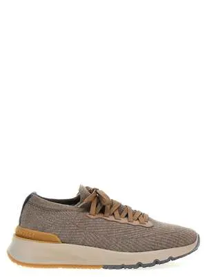 Brunello Cucinelli Stretch Knit Lace-up Sneakers - Gray