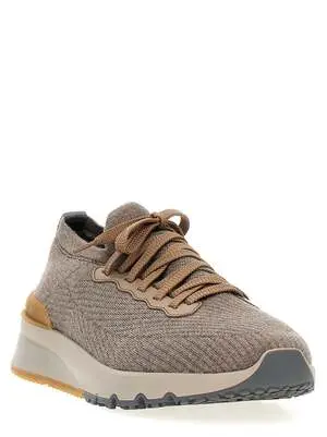Brunello Cucinelli Stretch Knit Lace-up Sneakers - Gray