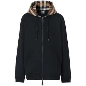 Burberry Checked Hood Zip-up Hoodie - Black