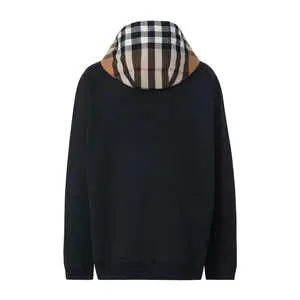 Burberry Checked Hood Zip-up Hoodie - Black