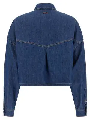Versace Cropped Cotton Denim Shirt With Medusa Hardware
