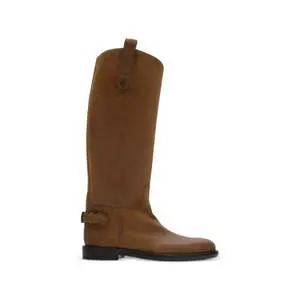 Burberry Calf Suede Knee-high Boots With Buckled Ankle Straps - Brown