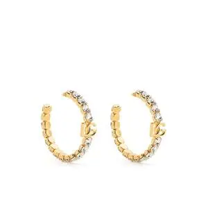 Dolce & Gabbana Gold Tone Rhinestone Embellished Dg Logo Hoop Earrings - Multicolor