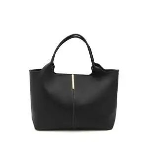 TOD'S Calfskin Tote Bag With Metal Feet - Black