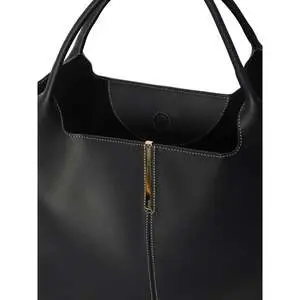 TOD'S Calfskin Tote Bag With Metal Feet - Black