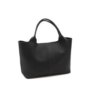 TOD'S Calfskin Tote Bag With Metal Feet - Black