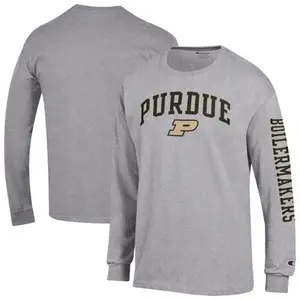 Champion Purdue Boilermakers Arch Over Logo 2-hit Long Sleeve T-shirt - Heather Gray
