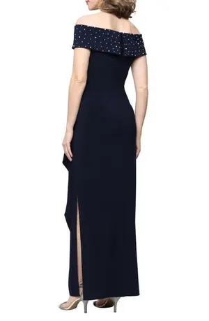Alex Evenings Beaded Off The Shoulder Jersey Gown