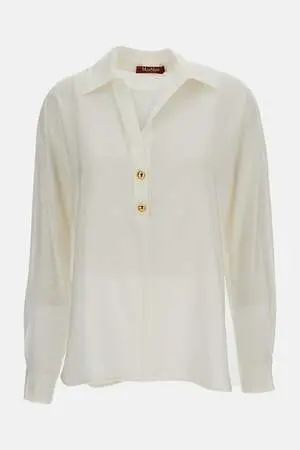Max Mara Silk Crepe De Chine Polo Shirt - White