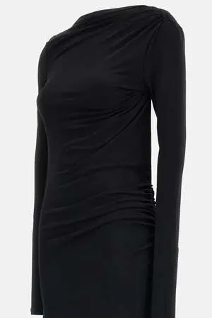 Andamane Sophie Maxi Dress With Asymmetrical Neckline And Draped Details - Nero