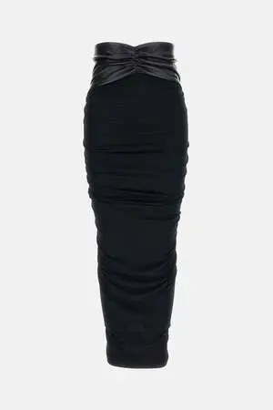 Andamane The Andamane Draped Midi Skirt With Vegan Leather Insert Nero