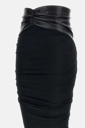 Andamane Draped Midi Skirt With Vegan Leather Insert - Nero