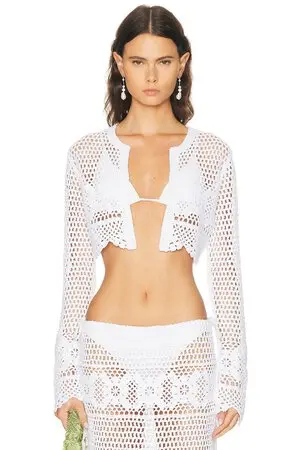 SKIMS Crochet Swim Cropped Cardigan - Snow