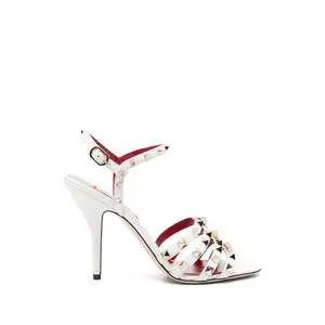 Valentino Garavani Leather Rockstud Embellished Open Toe Stiletto Sandals - White
