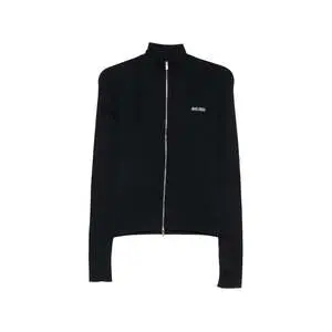 Miu Miu Ribbed Knit High Neck Zip Cardigan - Blue