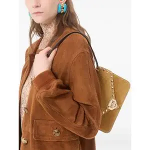 Valentino Garavani Suede Shoulder Bag With Rockstud Embellishments - Cream