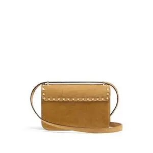 Valentino Garavani Suede Shoulder Bag With Rockstud Embellishments - Cream