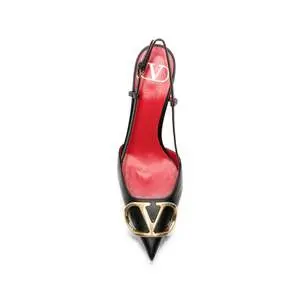 Valentino Garavani Leather Slingbacks With Logo Appliqu