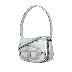 DIESEL® Metallic Logo Plaque Top Handle Bag - Silver