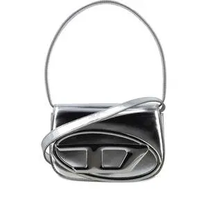 DIESEL® Metallic Logo Plaque Top Handle Bag - Silver