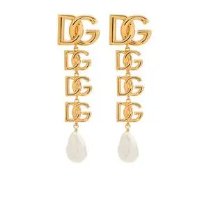 Dolce & Gabbana Tone Dg Logo Faux Pearl Drop Earrings - Gold