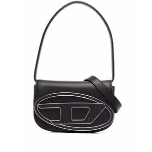 DIESEL® Leather Shoulder Bag With Logo Plaque