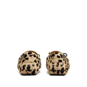 TOD'S Pony Effect Leopard Print Loafers - Cream