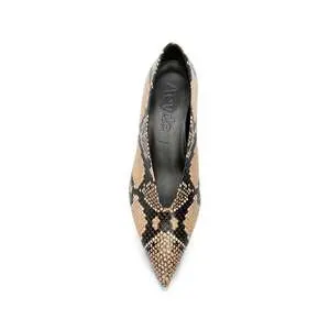 AeydĒ Clara Snakeskin Effect Low Heel Pumps - Cream