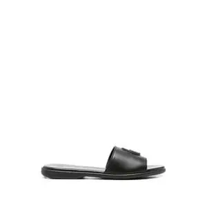 Gucci GUCCI Black Leather Double G Slide Sandals Black