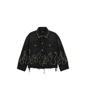 Amiri Embellished Flame Motif Denim Jacket - Black