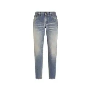 Dolce & Gabbana Logo Plaque Slim Fit Jeans - Blue