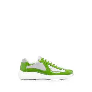 Prada Patent Leather And Mesh Panel Low-top Sneakers - Green