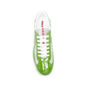 Prada Patent Leather And Mesh Panel Low-top Sneakers - Green