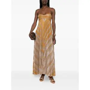 FORTE_FORTE Pleated Metallic Maxi Dress - Yellow