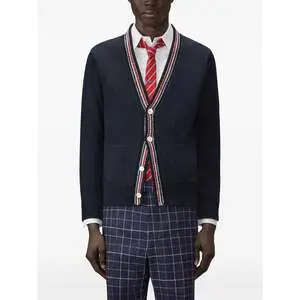Thom Browne Mohair & Wool Cardigan With Hector Motif - Blue