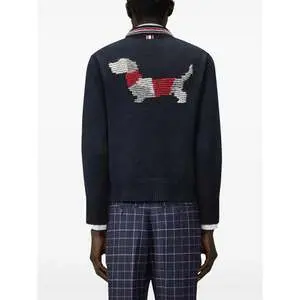 Thom Browne Mohair & Wool Cardigan With Hector Motif - Blue