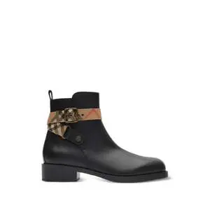 Burberry Huntley Ankle Boots With Signature Check Strap - Black