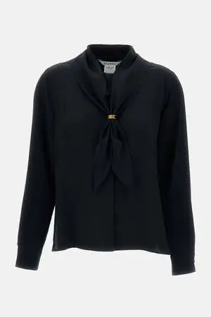Max Mara Silk Shirt With Integrated Scarf Detail - Multicolor
