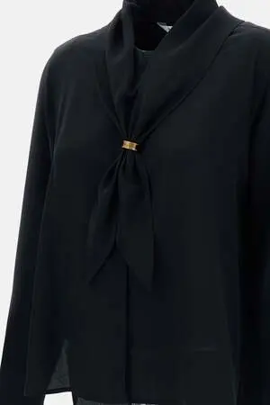 Max Mara Silk Shirt With Integrated Scarf Detail - Multicolor