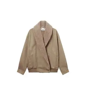 Stella McCartney STELLA MCCARTNEY Faux Shearling Trim Bomber Jacket Cream