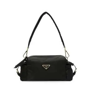 Prada Nylon Satchel With Embroidered Strap - Black