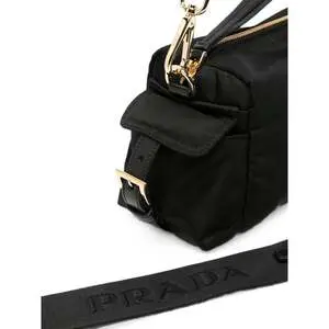 Prada Nylon Satchel With Embroidered Strap - Black