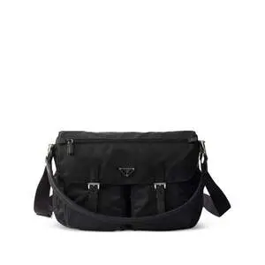 Prada Re-nylon Shoulder Bag With Enameled Triangle Logo - Black