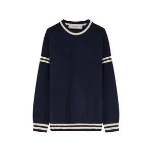 GOLDEN GOOSE Dark Waffle Knit Crew Neck Jumper - Blue